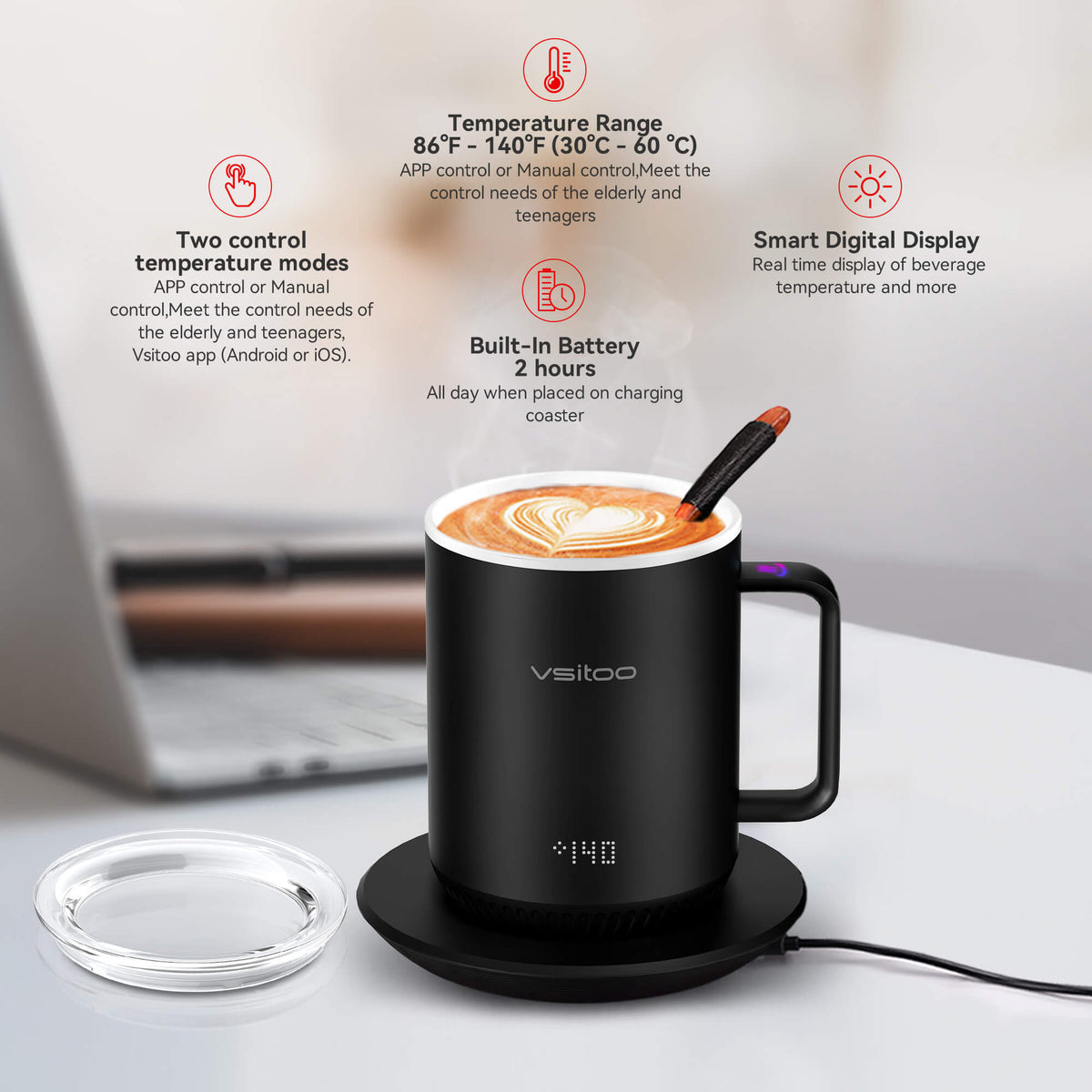 VSITOO S3 Self Warming Mug for Self Heating Coffee | Smart Mug