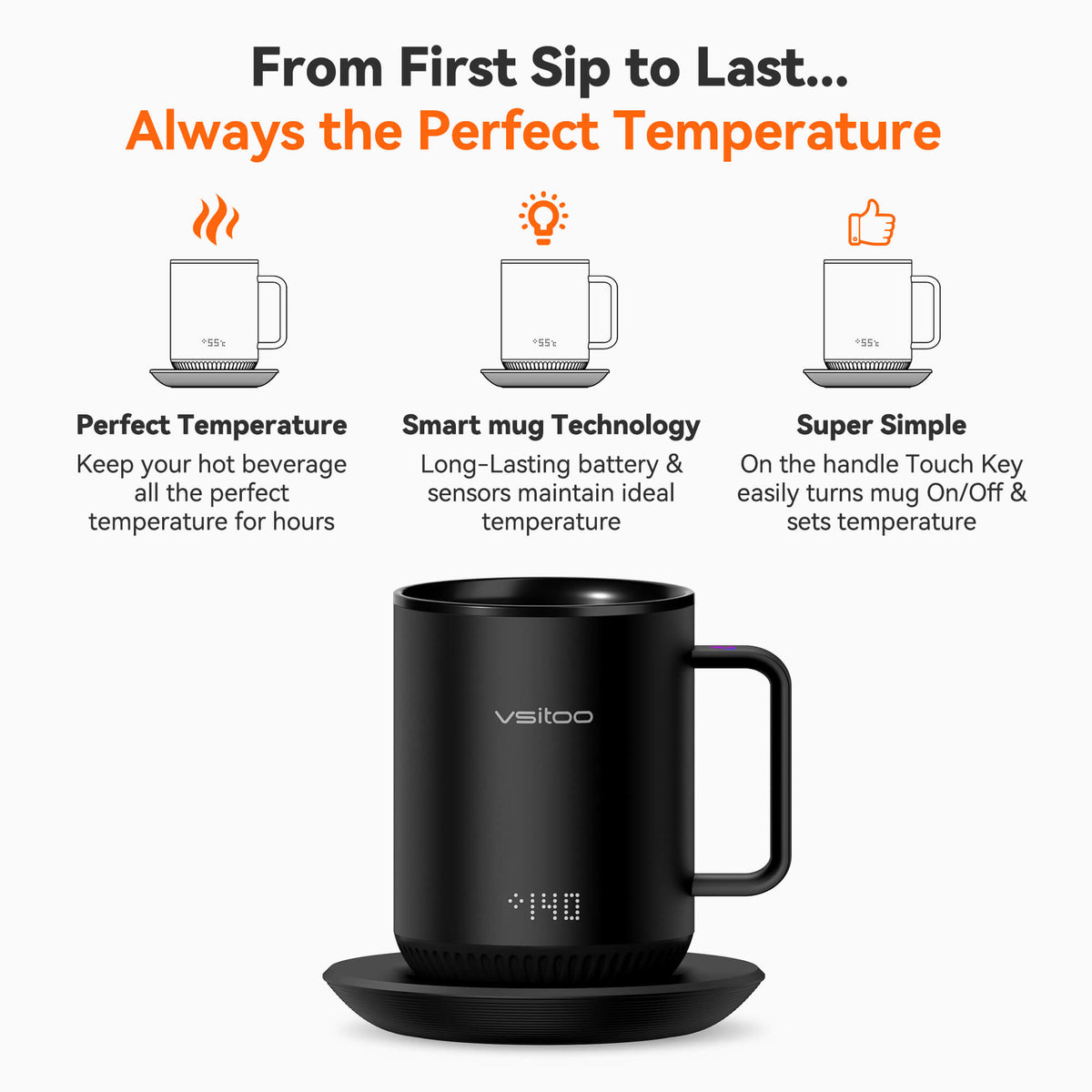 VSITOO S3 Self Warming Mug for Self Heating Coffee | Smart Mug