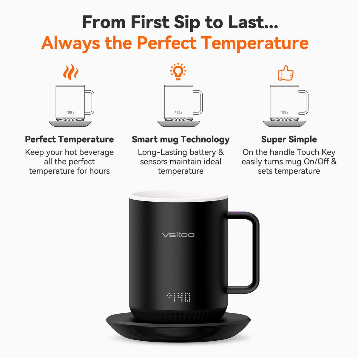 VSITOO S3 Self Warming Mug for Self Heating Coffee | Smart Mug