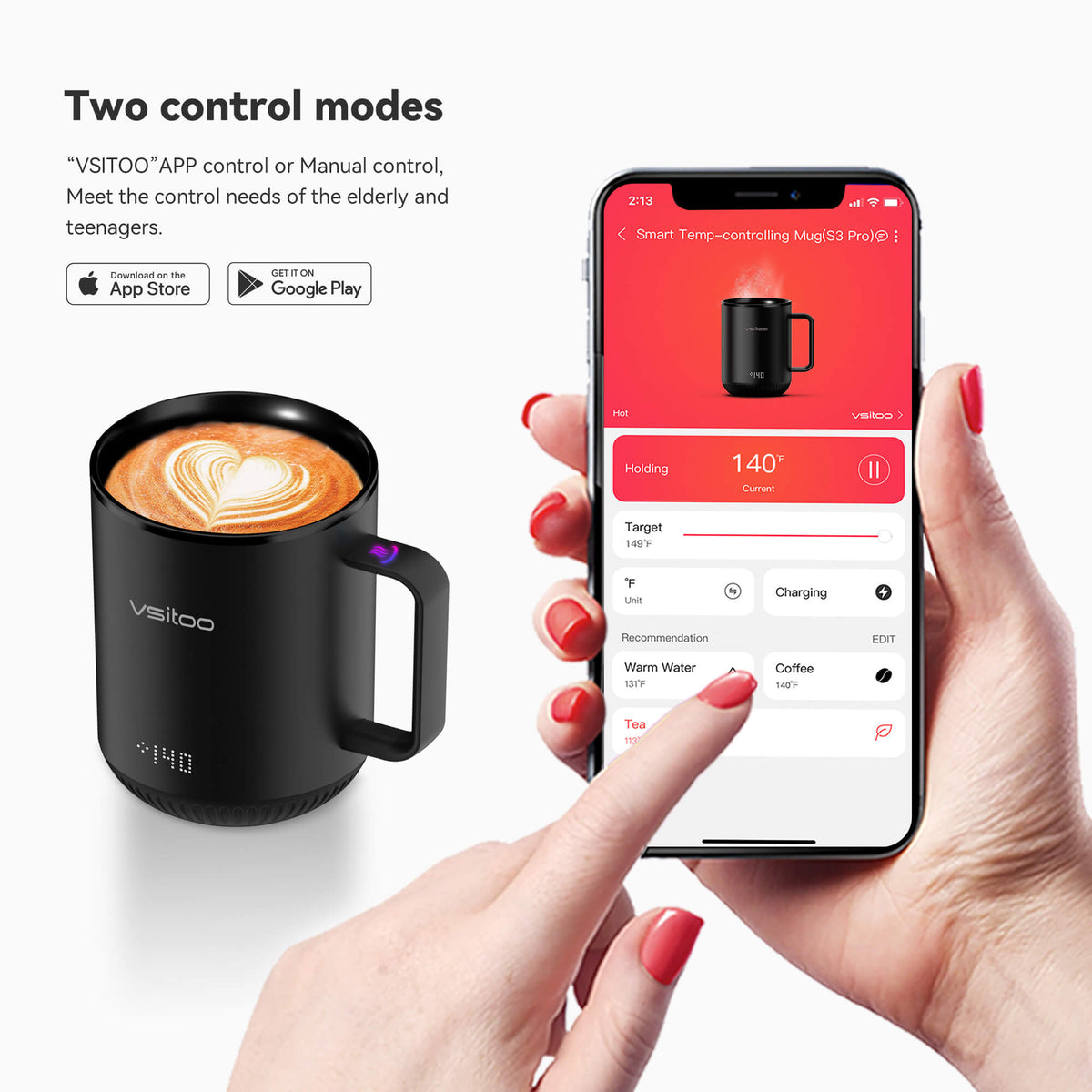 VSITOO S3 Self Warming Mug for Self Heating Coffee | Smart Mug