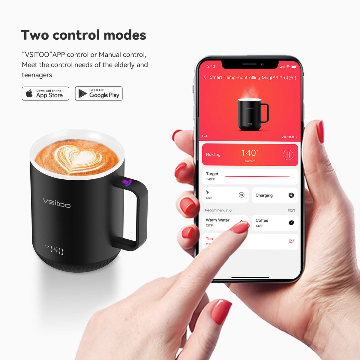 VSITOO S3 Self Warming Mug for Self Heating Coffee | Smart Mug